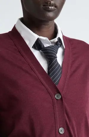 Thom Browne Stretch Wool Cardigan With Tipped Cuffs