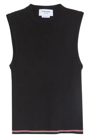 Thom Browne Merino Wool Rib Sweater Vest - Black