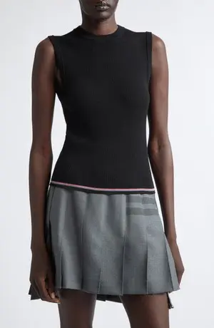 Thom Browne Merino Wool Rib Sweater Vest - Black