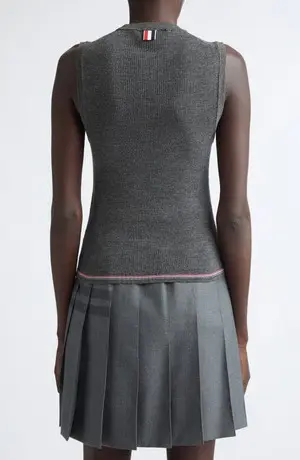 Thom Browne Merino Wool Rib Sweater Vest - Medium Grey