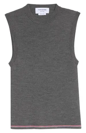 Thom Browne Merino Wool Rib Sweater Vest - Medium Grey