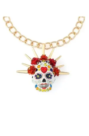 Betsey Johnson Sugar Skull Crown Pendant Necklace