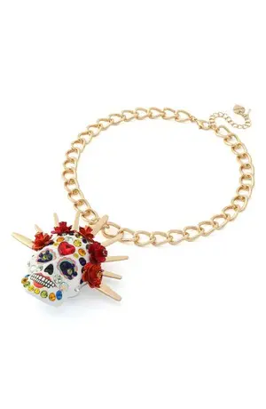 Betsey Johnson Sugar Skull Crown Pendant Necklace