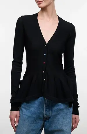 Staud Jamie Ruffle Hem Cardigan - Black
