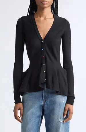 Staud Jamie Ruffle Hem Cardigan - Black
