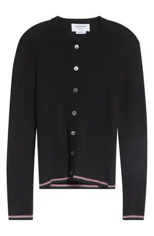 Thom Browne Crewneck Wool Cardigan - Black