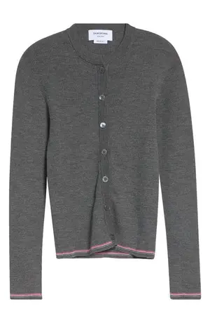 Thom Browne Crewneck Wool Cardigan - Medium Grey