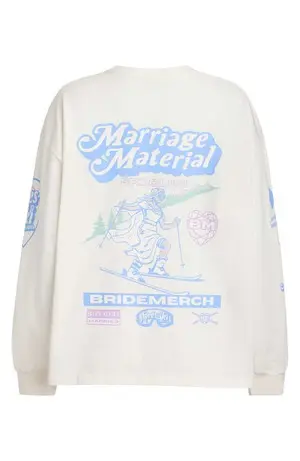 BRIDEMERCH Marriage Material Collection Ski Club L/s Crew - White