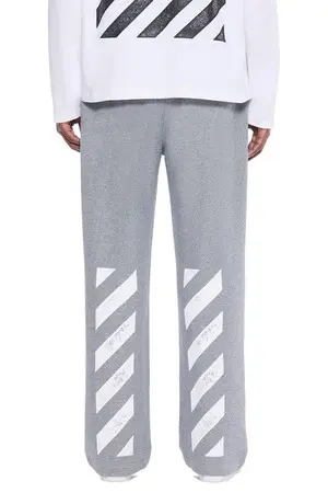 L/AB C/O OFF-WHITE Diagonal Stripe Logo Cotton French Terry Sweatpants - Heather Grey