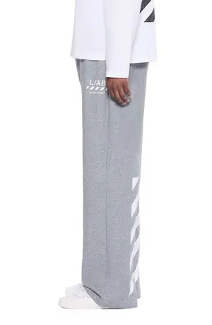 L/AB C/O OFF-WHITE Diagonal Stripe Logo Cotton French Terry Sweatpants - Heather Grey