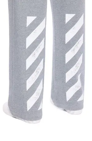 L/AB C/O OFF-WHITE Diagonal Stripe Logo Cotton French Terry Sweatpants - Heather Grey