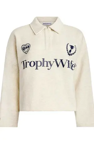 BRIDEMERCH Trophy Wife Long Sleeve Boxy Rugby Fleece - Heather Grey