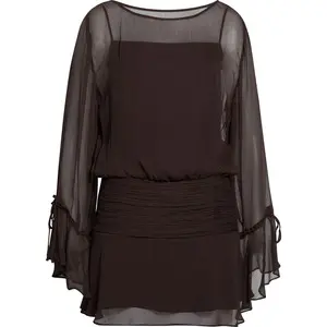 Staud Beatrix Long Sleeve Ruched Waist Dress - Earth
