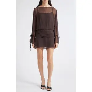 Staud Beatrix Long Sleeve Ruched Waist Dress - Earth