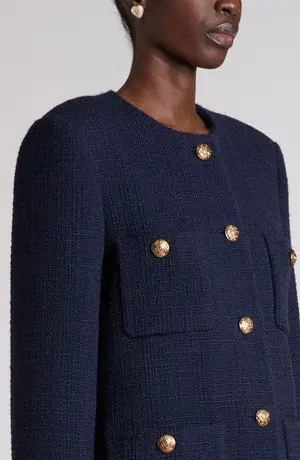 Valentino Garavani Wool Blend Tweed Jacket With Faux Fur Cuffs
