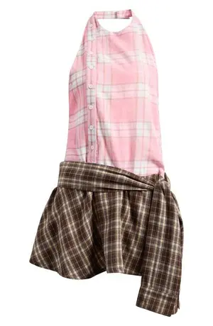 JADED LONDON Colorblock Plaid Halter Minidress