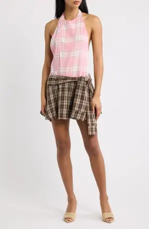 JADED LONDON Colorblock Plaid Halter Minidress - Multi