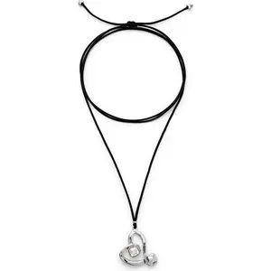 UNODE50 Long Sterling-plated Cord Pendant With Crystal Heart - Silver