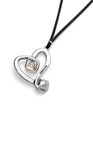UNODE50 Long Sterling-plated Cord Pendant With Crystal Heart