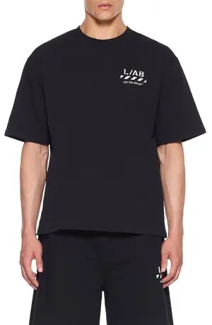 L/AB OFF-WHITE Diagonal Stripe Logo Graphic T-shirt - Black