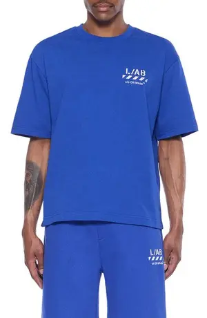 L/AB C/O OFF-WHITE Diagonal Stripe Logo Graphic T-shirt - Blue