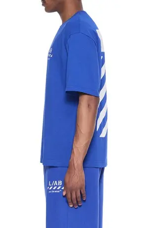 L/AB C/O OFF-WHITE Diagonal Stripe Logo Graphic T-shirt - Blue