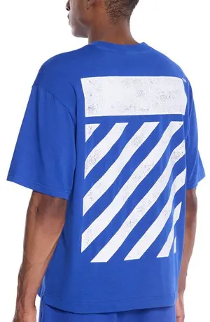 L/AB C/O OFF-WHITE Diagonal Stripe Logo Graphic T-shirt - Blue
