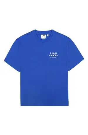 L/AB C/O OFF-WHITE Diagonal Stripe Logo Graphic T-shirt - Blue