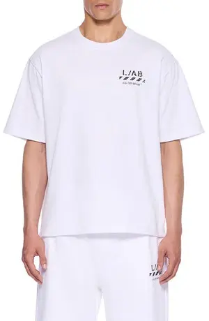 L/AB OFF-WHITE Diagonal Stripe Logo Graphic T-shirt - White