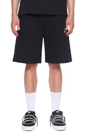 L/AB OFF-WHITE Diagonal Logo Cotton French Terry Sweat Shorts - Black