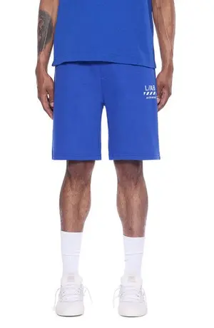 L/AB C/O OFF-WHITE Off- Diagonal Logo Cotton French Terry Sweat Shorts - Blue