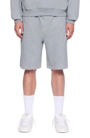 L/AB OFF-WHITE Diagonal Logo Cotton French Terry Sweat Shorts - Heather Grey