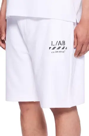 L/AB OFF-WHITE Off- Diagonal Logo Cotton French Terry Sweat Shorts - White