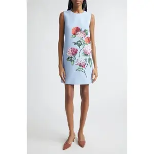 Carolina Herrera Hydrangea Embroidered Sleeveless Shift Minidress - Cloudy Blue Multi