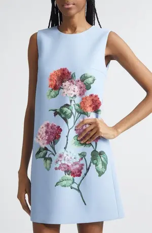 Carolina Herrera Hydrangea Embroidered Sleeveless Shift Minidress