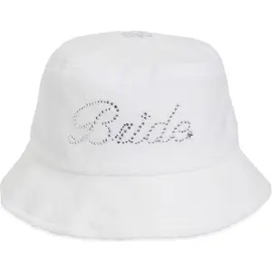 BRIDEMERCH Bride Rhinestone Bucket Hat - White