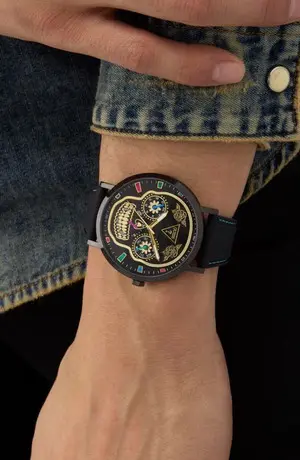 Guess Day Of The Dead Multifunction Silicone Strap Watch