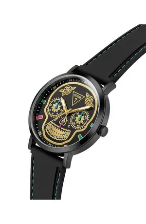 Guess Day Of The Dead Multifunction Silicone Strap Watch