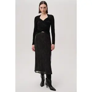 EXQUISE Snake Print Tulle Midi Skirt - Green-black