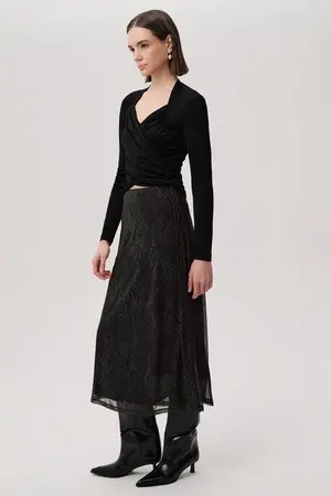 EXQUISE Snake Print Tulle Midi Skirt