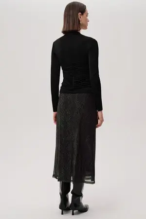 EXQUISE Snake Print Tulle Midi Skirt
