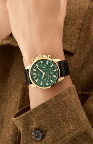 Guess Walker Green Dial Multifunction Leather Strap Watch
