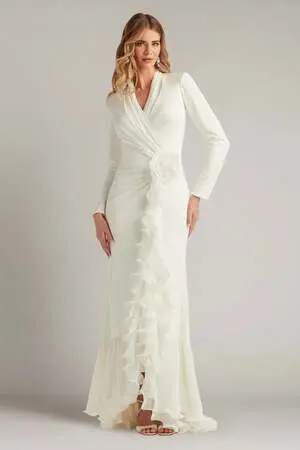 Tadashi Shoji Malone Cascading Ruffle Gown - Ivory