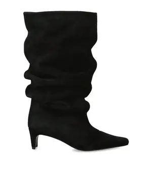 Staud Sueded Slouch Boots With Pointed Toe And Mid Heel
