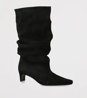 Staud Sueded Slouch Boots With Pointed Toe And Mid Heel