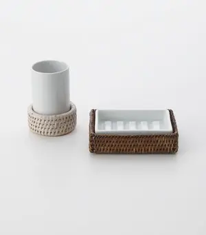 DECOR WALTHER Rattan-porcelain Toiletry Holder