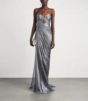 MARIA LUCIA HOHAN Metallic Silk Draped Gown - Blue