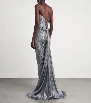 MARIA LUCIA HOHAN Metallic Silk Draped Gown - Blue