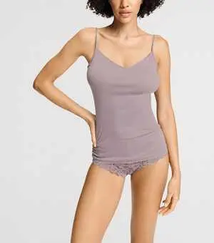 Hanro Cotton Seamless Spaghetti Strap V-neck Tank Top