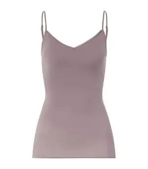 Hanro Cotton Seamless Spaghetti Strap V-neck Tank Top With Removable Pads - Purple